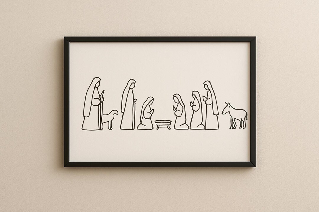 Christmas Manger Scene Line Art Wall Hanging Print Digital - Etsy