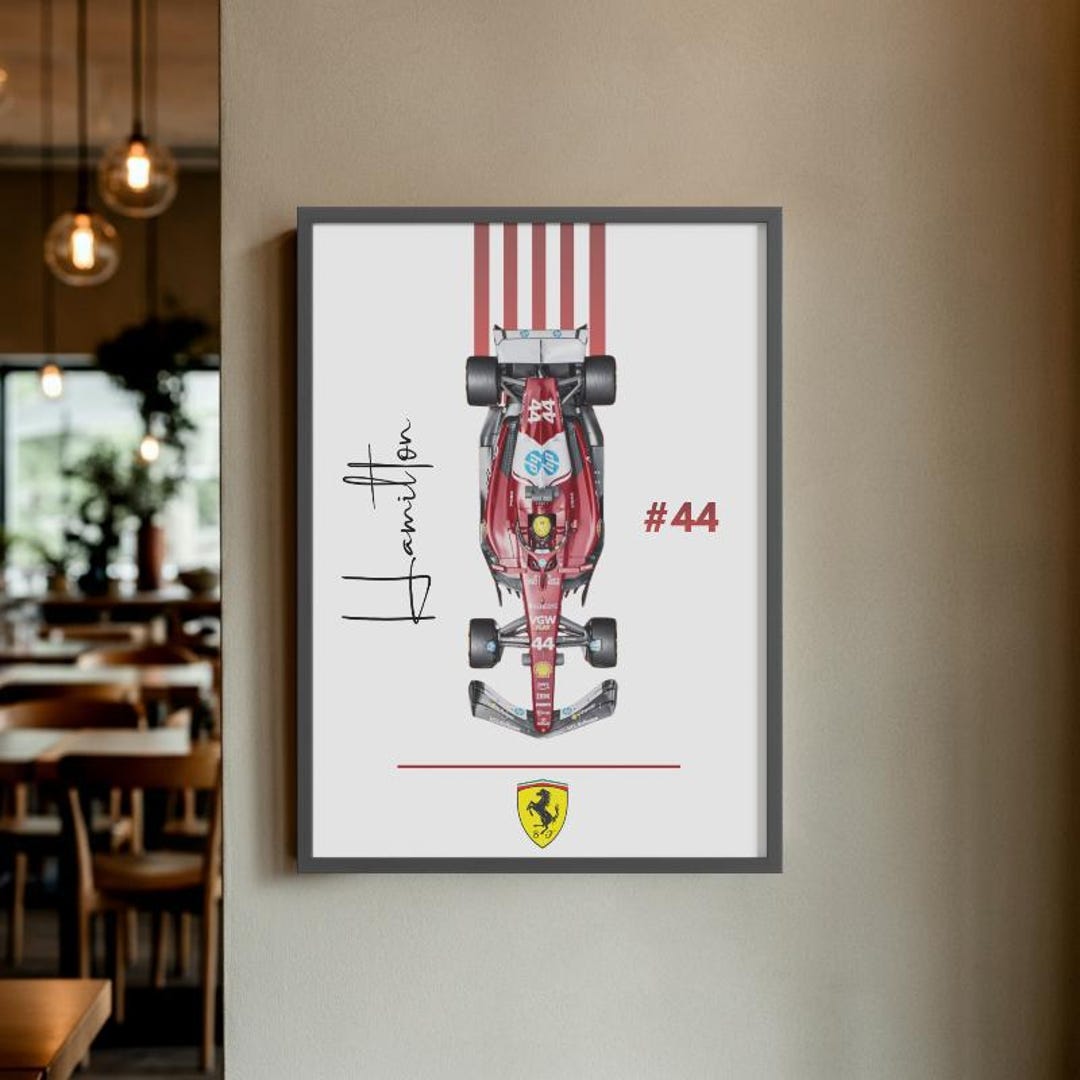 Lewis Hamilton #44 Ferrari F1 Poster, Formula 1 Wall Art, Minimalist F1 ...