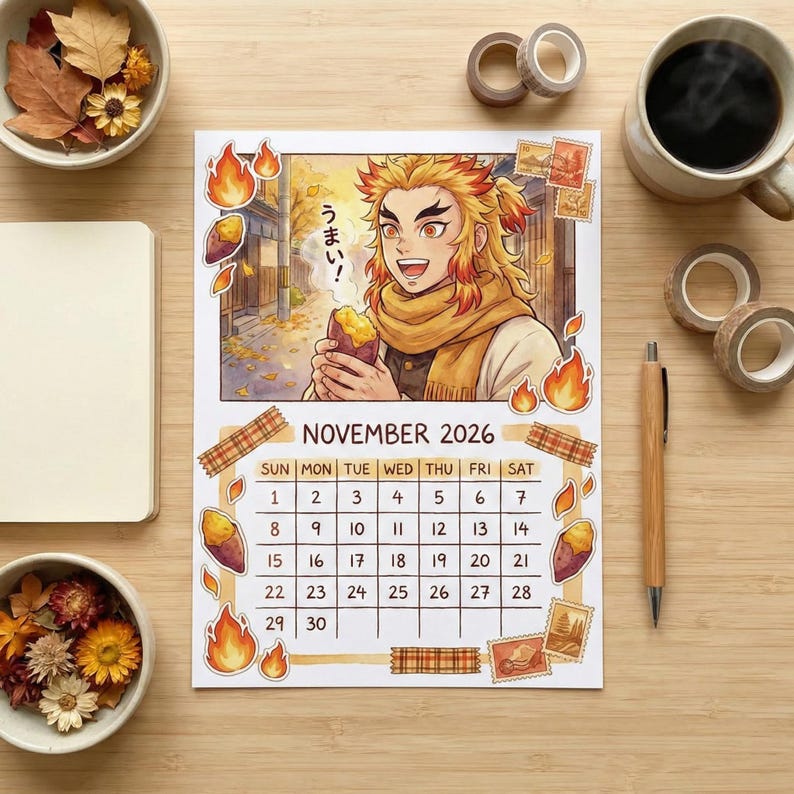 2026 Anime Calendar, Kawaii Manga Art, Japanese New Year (PDF Printable ...