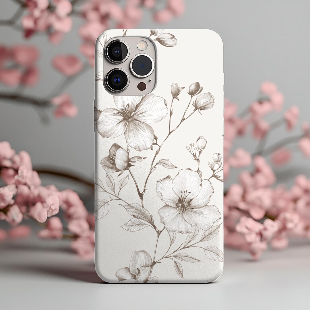 Botanical Line Art Phone Case, Elegant Floral Sketch, Feminine Style - Etsy