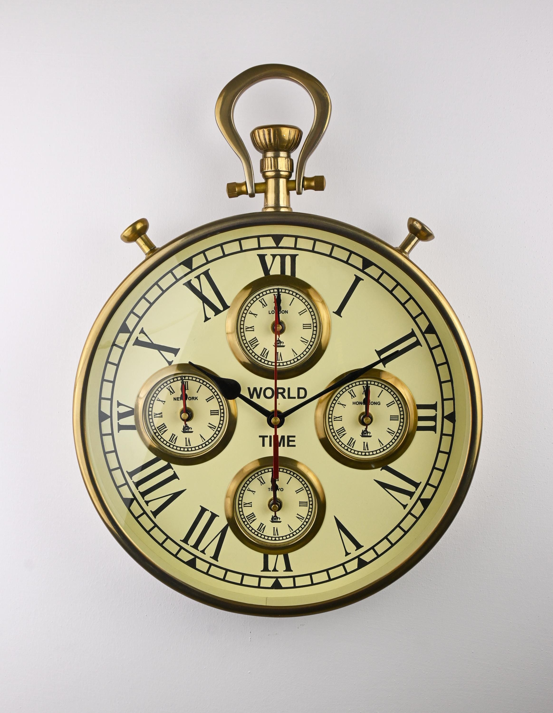 Vintage World Time Wall Clock – Decorative Roman Numeral Wall Clock ...