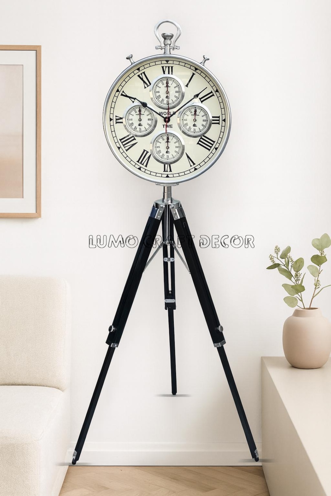 Vintage Tripod Floor Clock | World Time Floor Standing Clock | Large ...