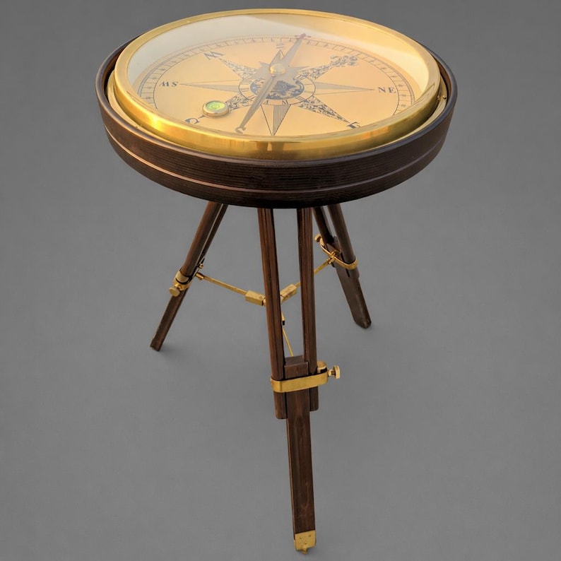 Vintage Nautical Compass Side Table | Handmade Wooden Tripod Table ...