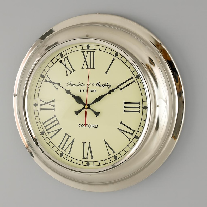 Vintage Large Roman Numeral Clock, Silent Quartz Movement, Bronze ...