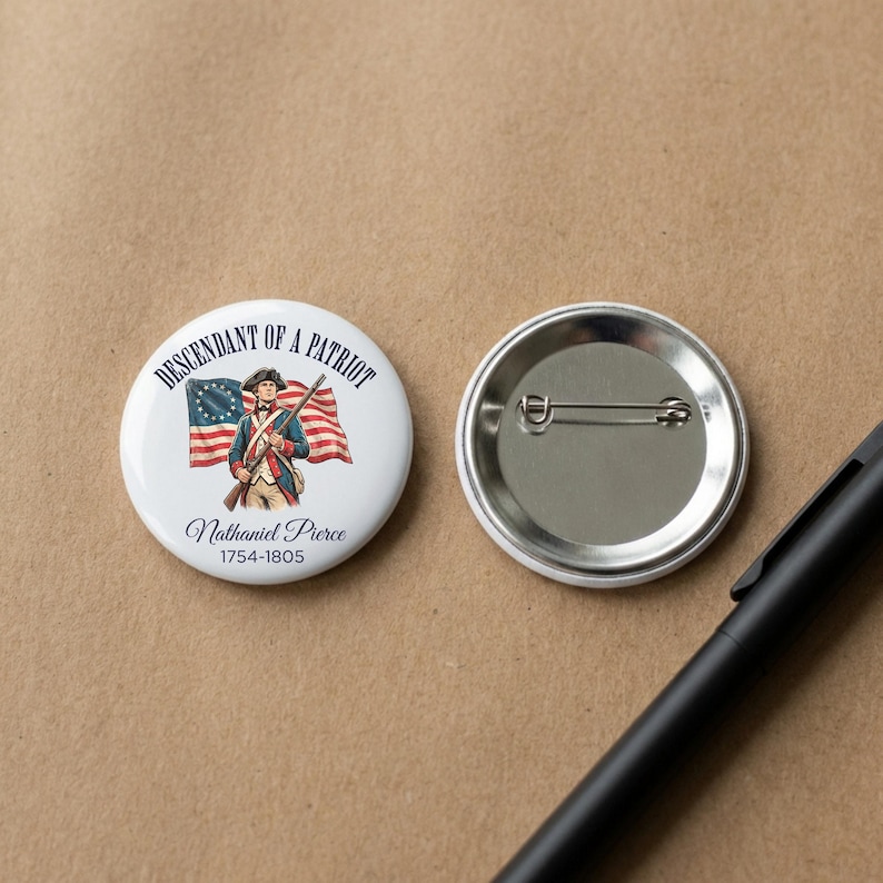 Personalized Descendant of a Patriot Pin Button, Custom Revolutionary ...
