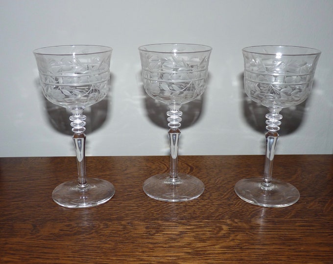 Vintage Stemmed Etched Crystal Cocktail Aperitif Glasses Three Glasses ...