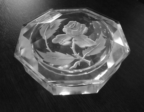 Leaded Crystal Octagonal Jewelry Bowl and Lid Etched … - Gem