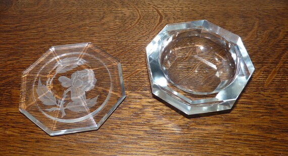 Leaded Crystal Octagonal Jewelry Bowl and Lid Etched … - Gem
