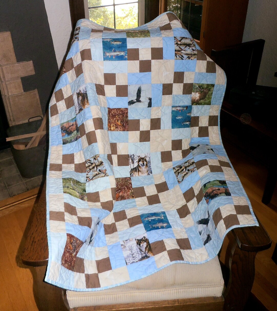 Baby or Lap/throw Quilt Wildlife Feature Eagle, Buffalo, Etc. Hand ...