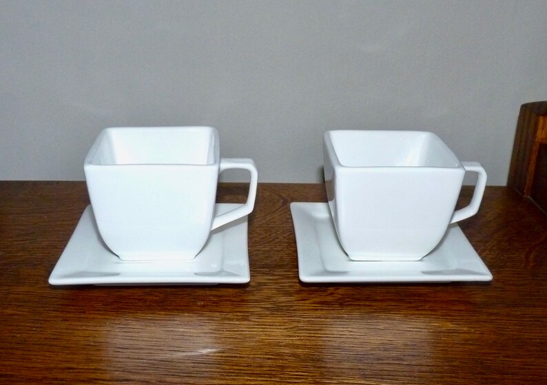 Two Vintage Square Espresso Cups and Saucers - 10 Strawberry Street - Etsy