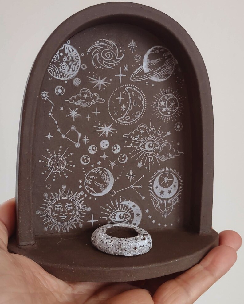 Celestial Altar Shelf, Ceramic Wall Altar, Moons and Stars, Chocolate ...