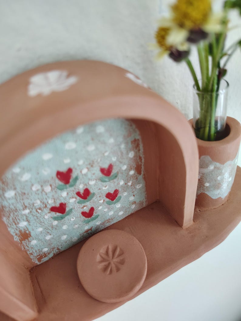 Clay Wall Shrine With Small Vase for Flowers, Ceramic Altar, Incense ...