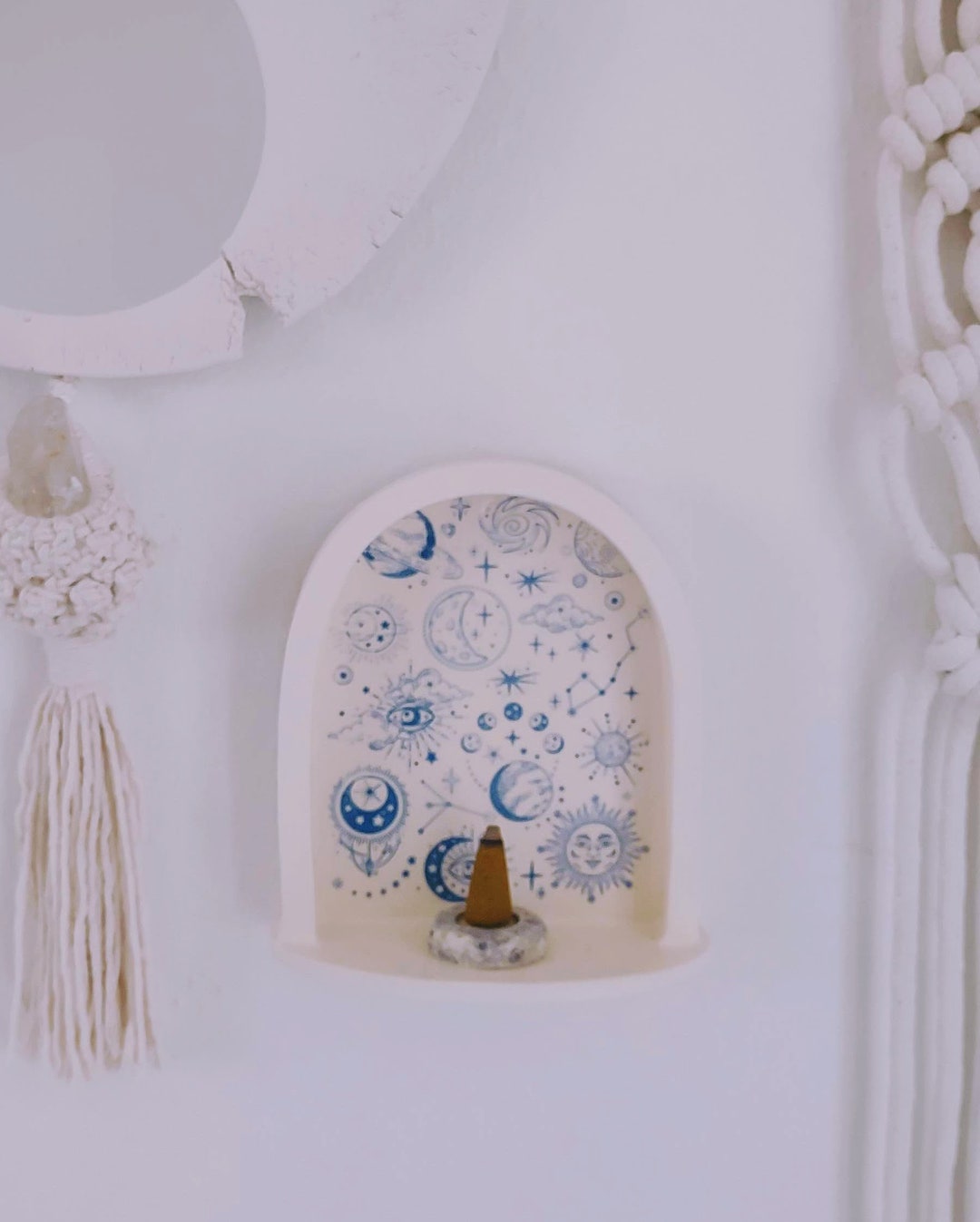 Astral Ceramic Shrine, Moon and Stars Ceramic Altar, White and Blue ...