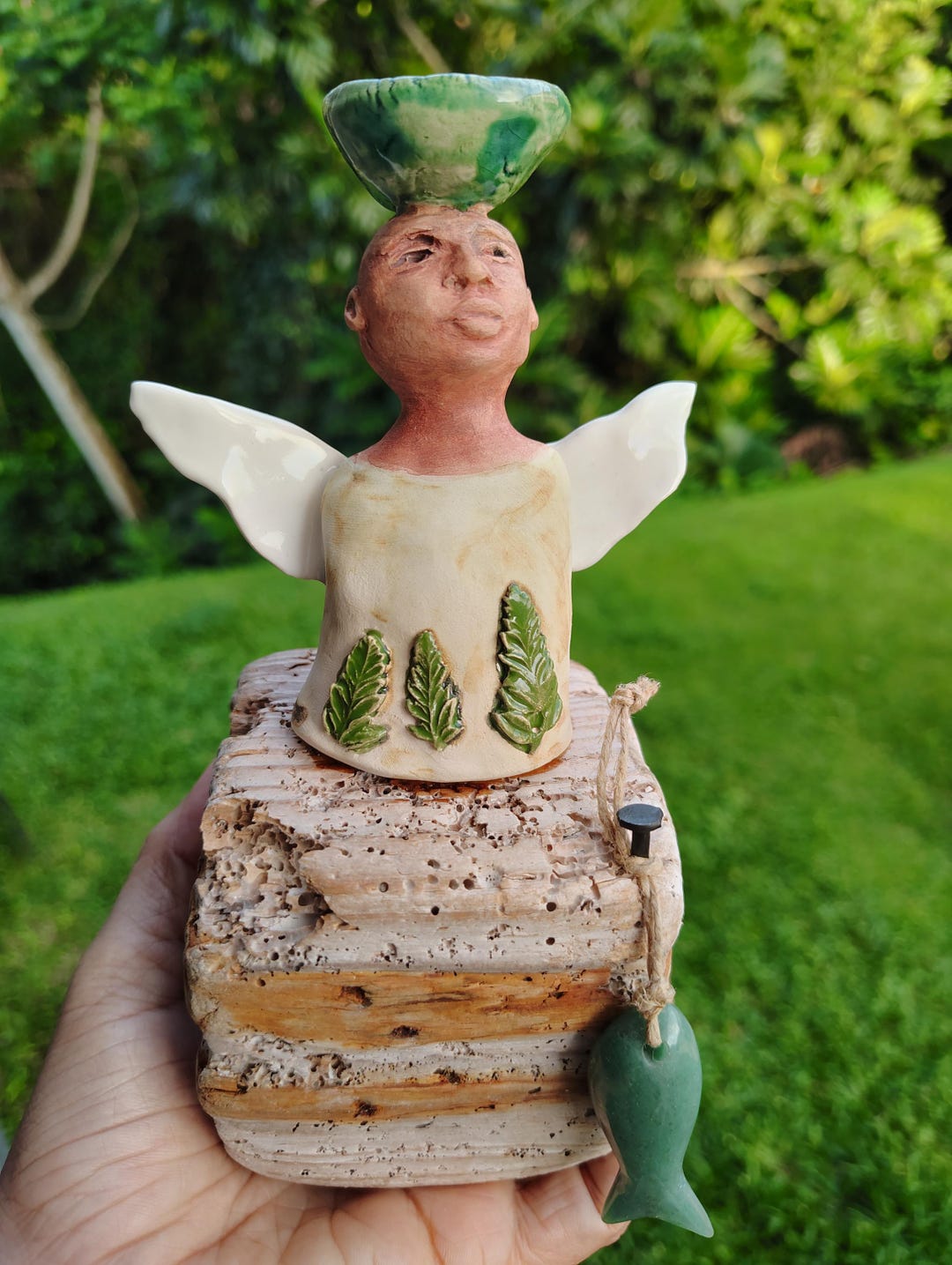 Hand Made Sculpture, Ceramic Sculpture, Angel and Fish, Ceramic Angel ...