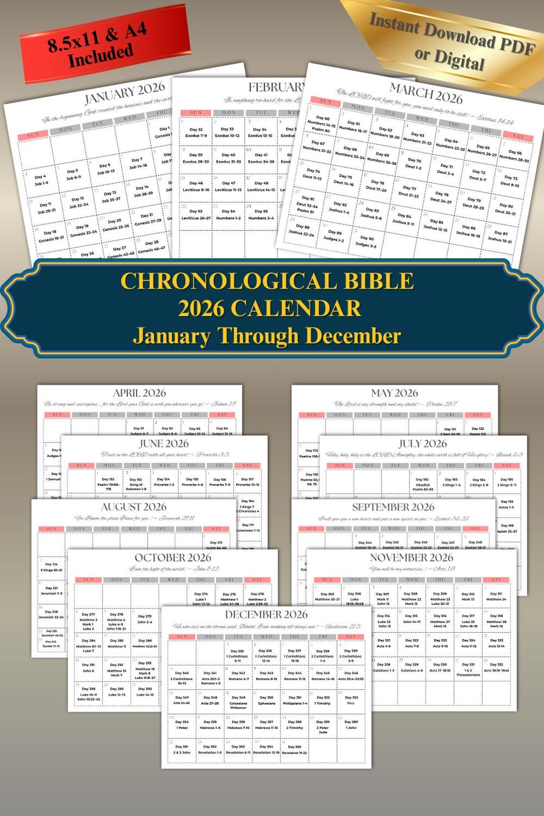 2026 Christian Calendar • Chronological Bible Reading Plan (PDF) - Etsy