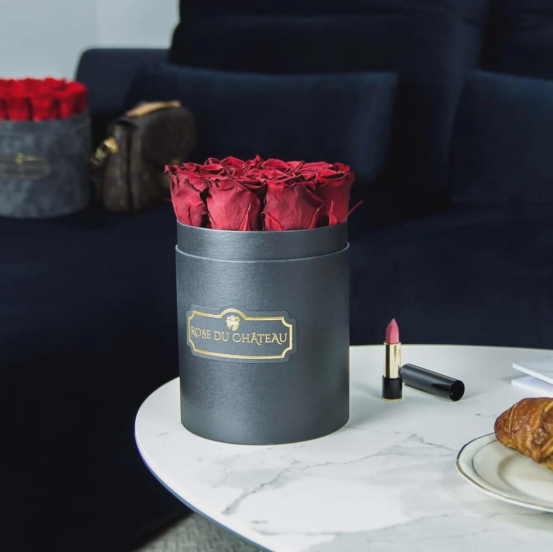 Red Eternal Roses in a Small Black Box, Preserved Roses, Natural ...