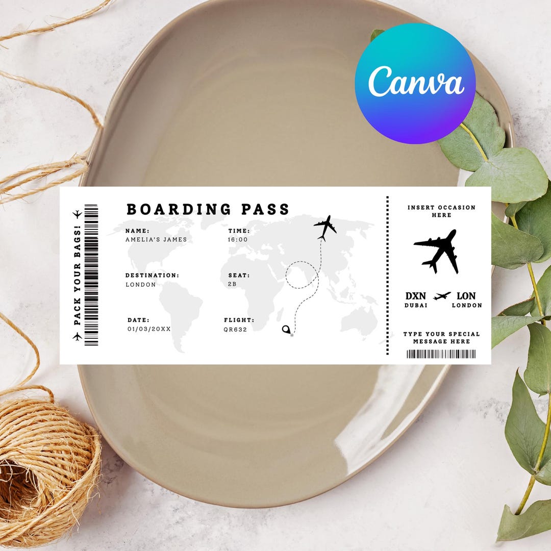 Editable Boarding Pass Template, Canva Editable Boarding Pass Surprise ...