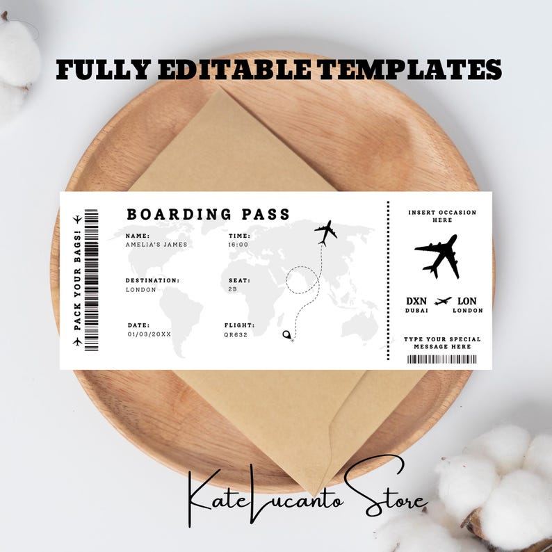 Editable Boarding Pass Template, Canva Editable Boarding Pass Surprise ...