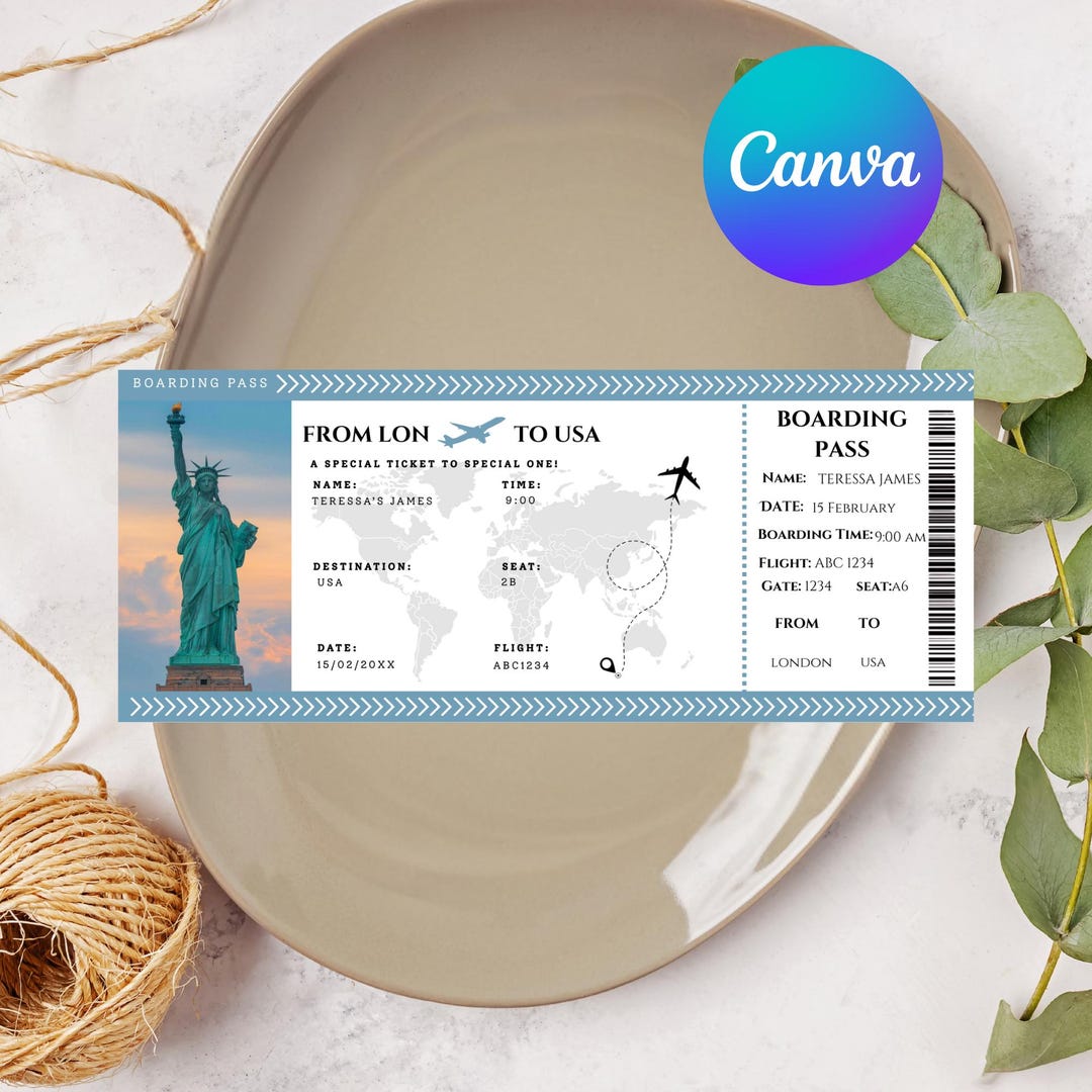 Editable Boarding Pass Template | Canva Travel Invitation | Custom ...