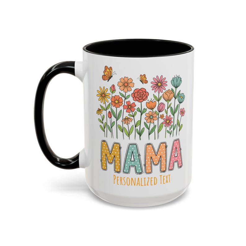 Personalized Mama Floral Mug, Custom Name Coffee Cup, Butterfly Garden ...