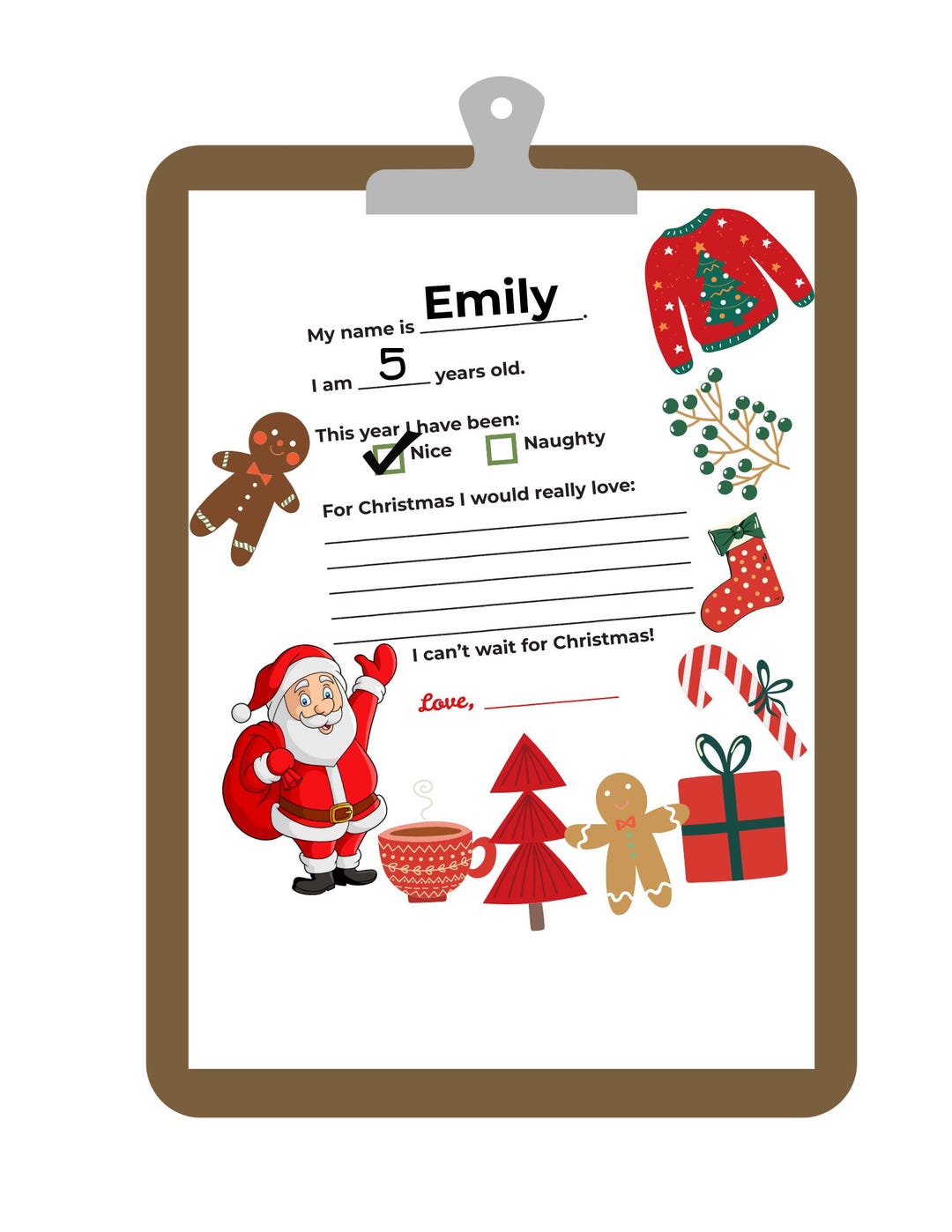 Dear Santa Letter Printable, Kids Christmas Activity, Holiday PDF ...