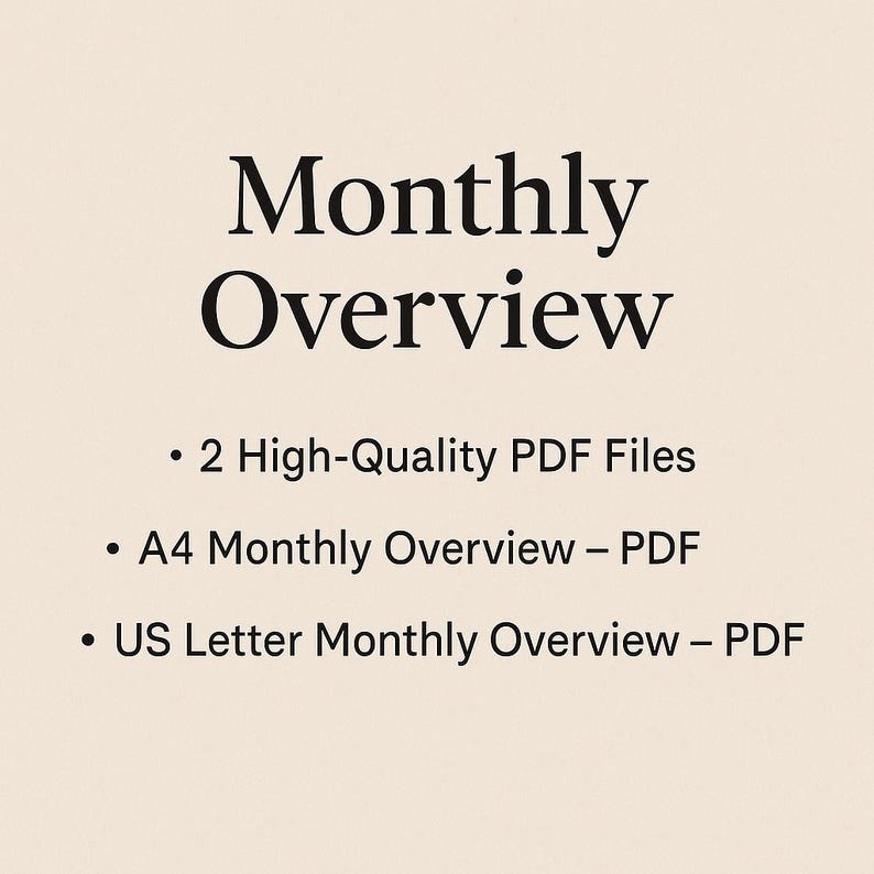 Monthly Overview Printable | A4 & US Letter | Minimalist Monthly ...