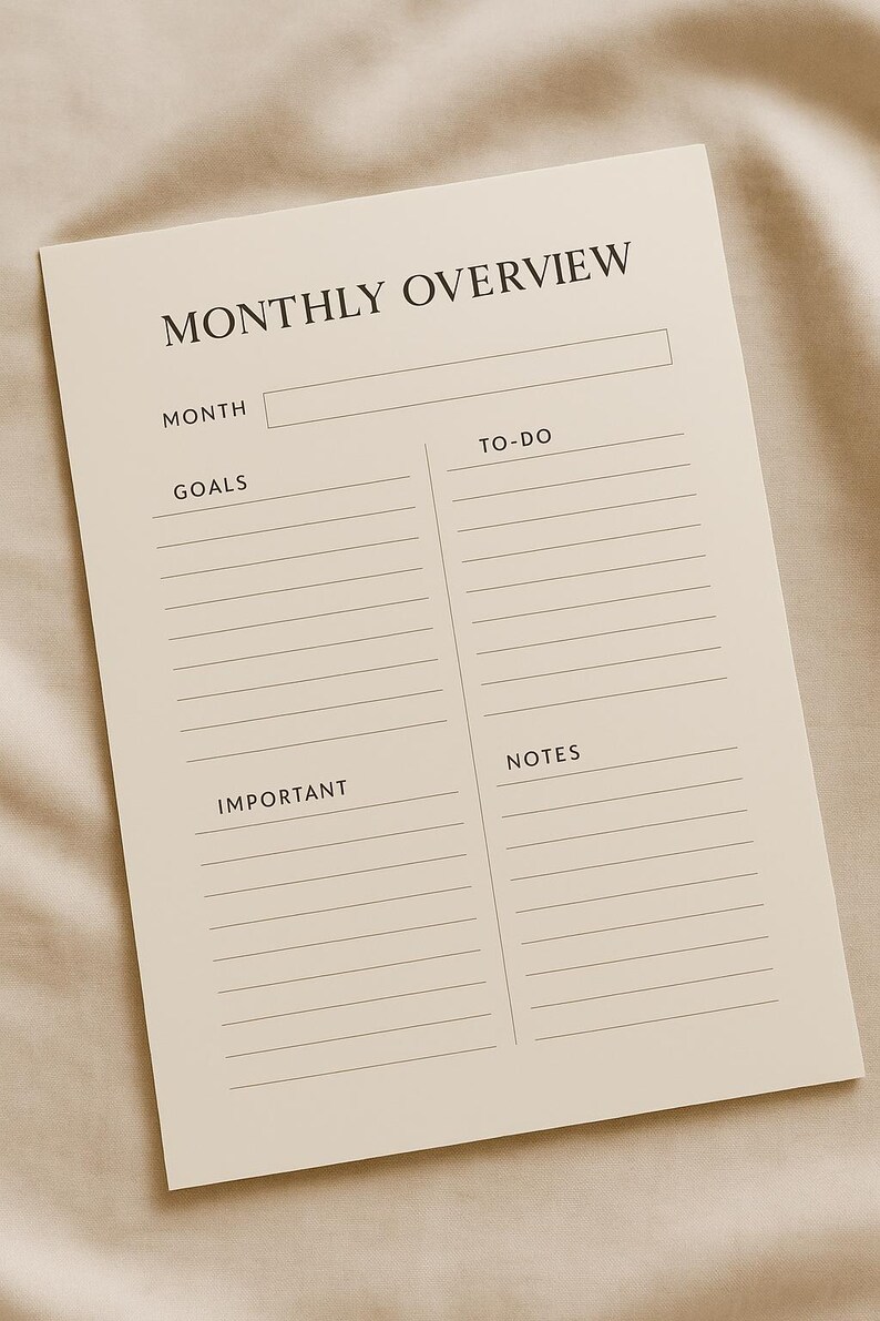 Monthly Overview Printable | A4 & US Letter | Minimalist Monthly ...