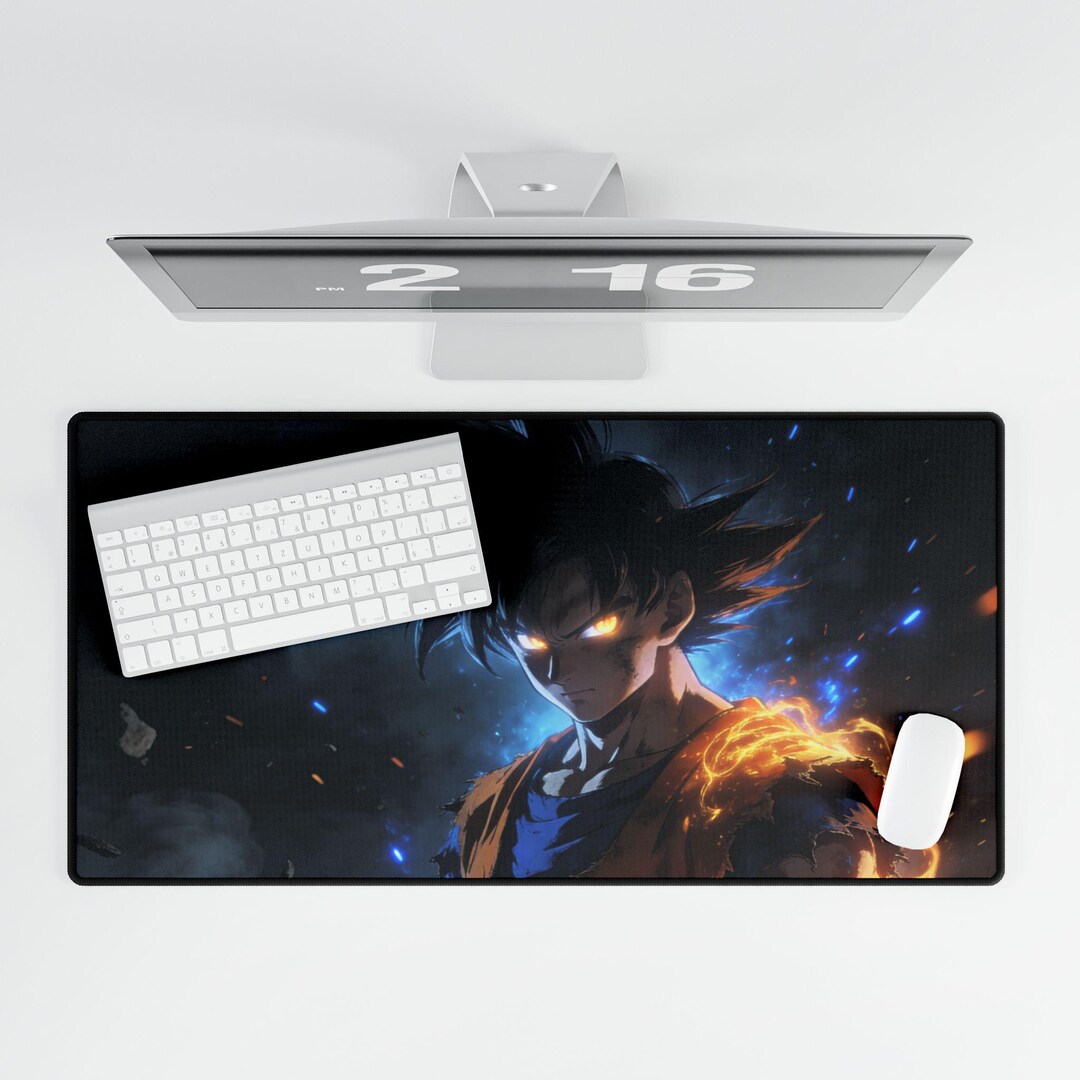 Goku-inspired Desk Mat / Anime Flame Glow Mouse Pad / Large Gaming Mat ...