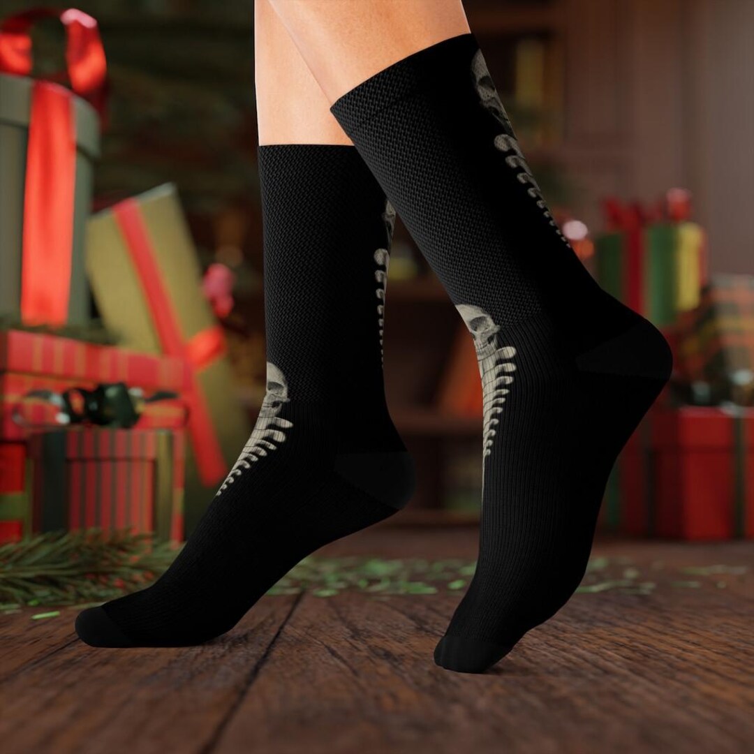 SKREW Skull Vertebrae Logo Black Socks Sublimation Socks - Etsy