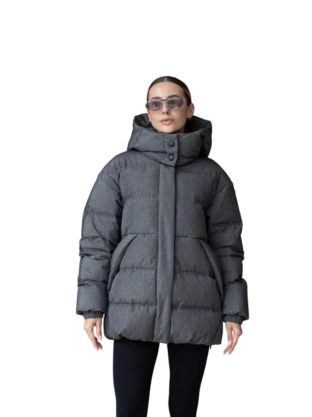 Gray Oversized Quilted Winter Jacket With Hood, Women’s Short Puffer ...