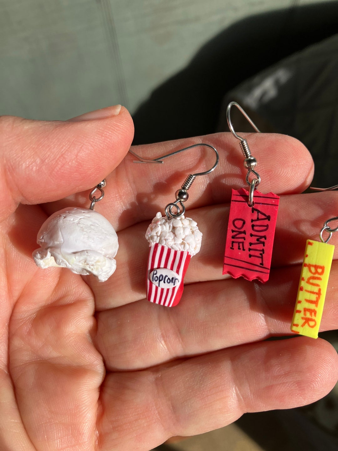 Polymer Clay Popcorn,movie Ticket Popcorn Kernel Earrings - Etsy