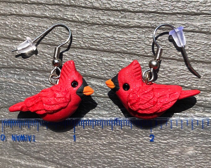 Polymer Clay Male Cardinal Bird Earrings - Etsy