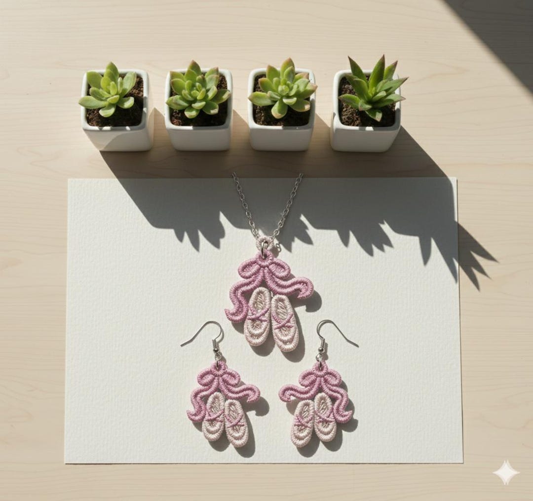 FSL Ballerina Shoes Embroidery Design, Ballet Slippers Lace Earrings ...
