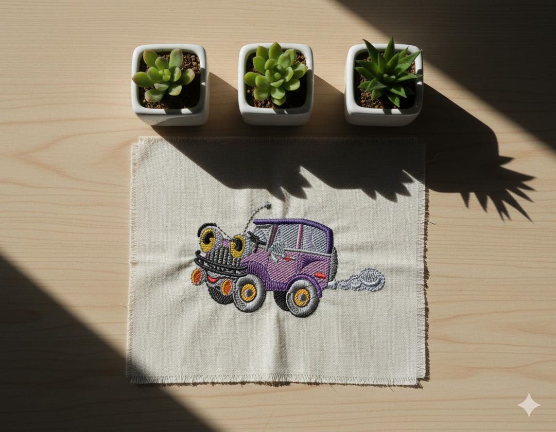 Happy Pink Jeep Embroidery Design, Cute Cartoon Off-road Vehicle With ...