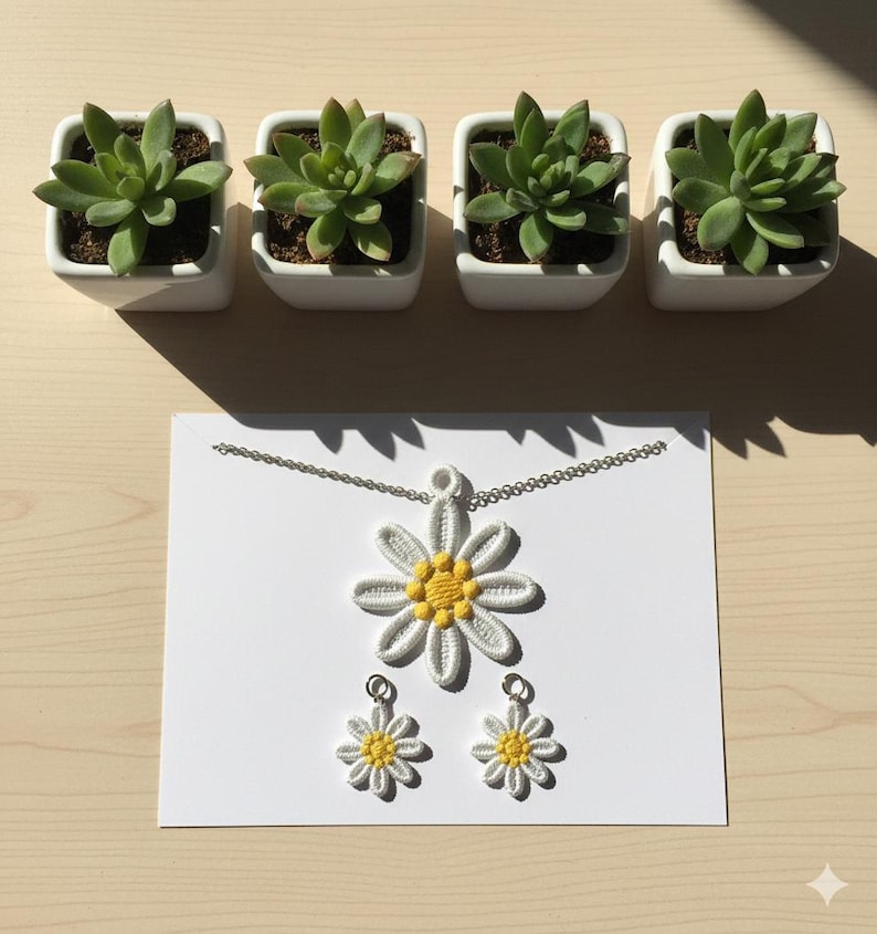 FSL White Daisy Embroidery Design With Yellow Center, Flower Lace ...