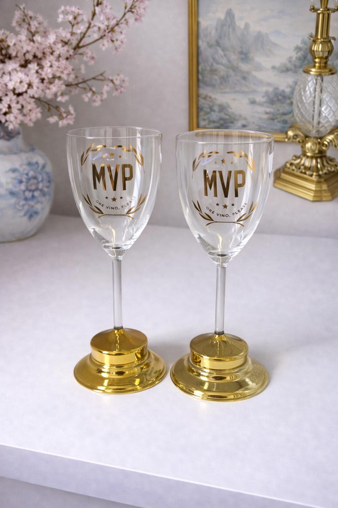 MVP Wine Glass Set, Gold Lettering Trophy Base - Etsy