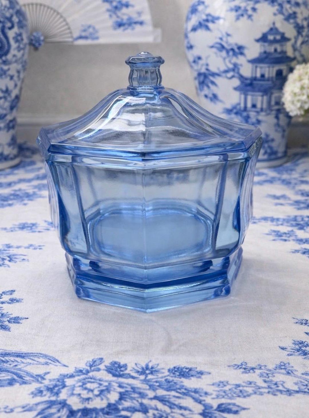 Vintage Indiana Glass Concord Pattern Covered Candy Dish in Light Blue ...