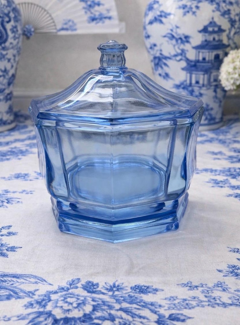 Vintage Indiana Glass Concord Pattern Covered Candy Dish in Light Blue ...