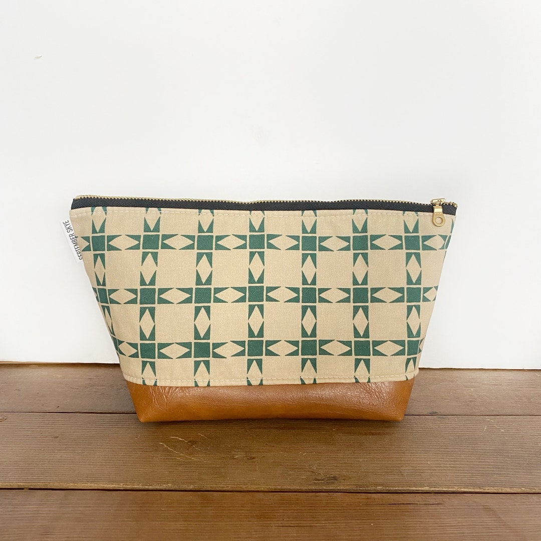 Aztec Turquoise and Cream Makeup Bag With Faux Leather Boxed Bottom ... Aztec Turquoise and Cream Makeup Bag With Faux Leather Boxed Bottom ...
