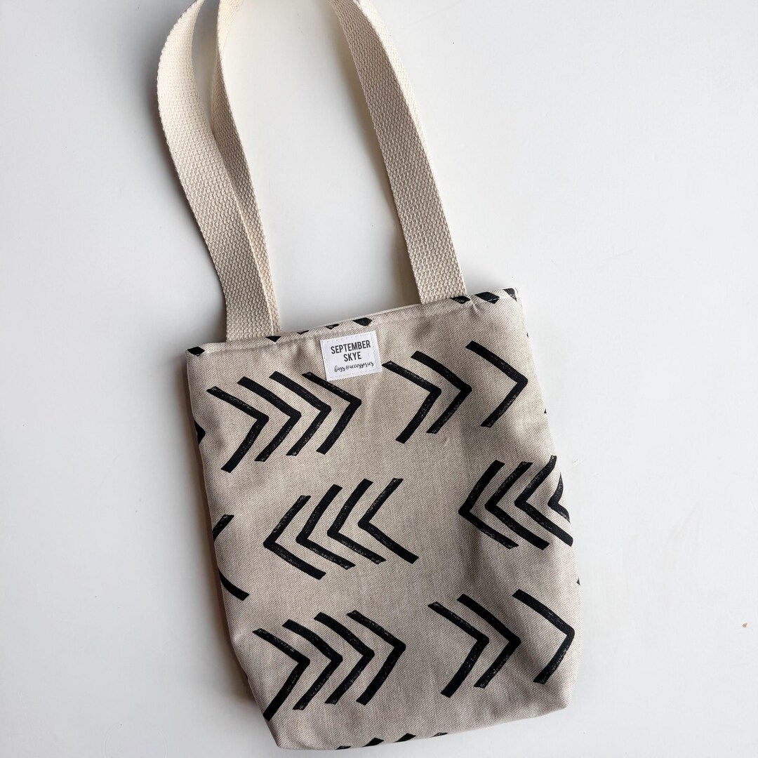 Mini Tote Bag in Mud Cloth Arrow / Small Tote / Lunch Bag / Bible Bag ...