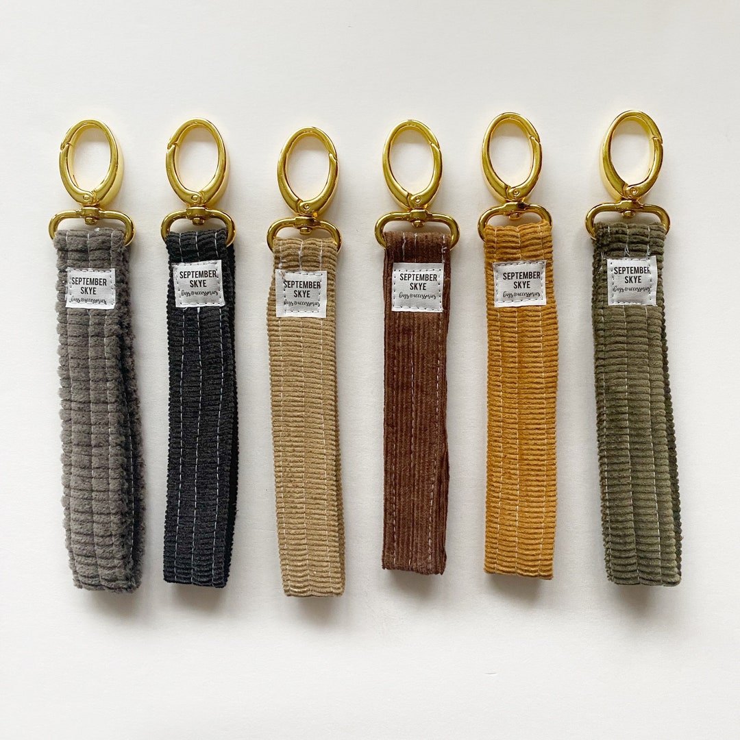 Gold Key Fob in Corduroy Earth Tones - Wristlet Lanyard - New Car Gift ...