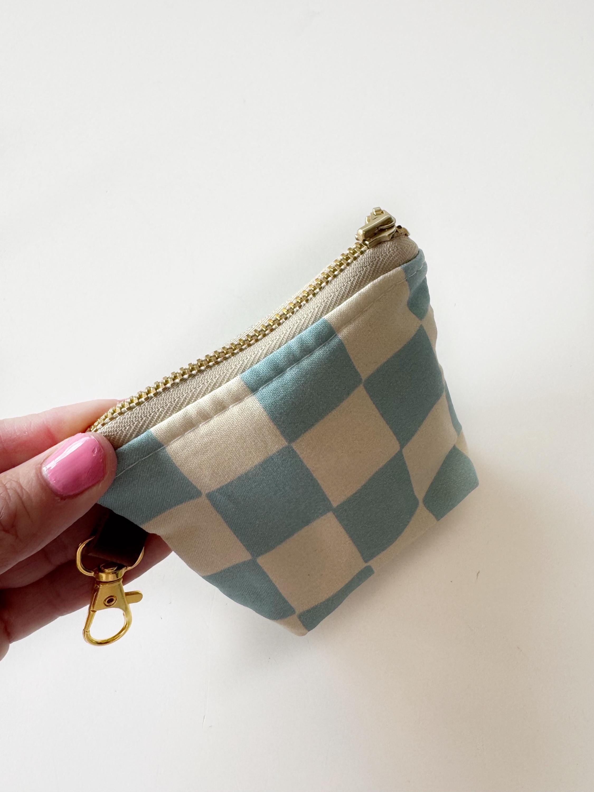 Itty Bitty Pouch With Keychain Light Blue and White Checker / Coin ...
