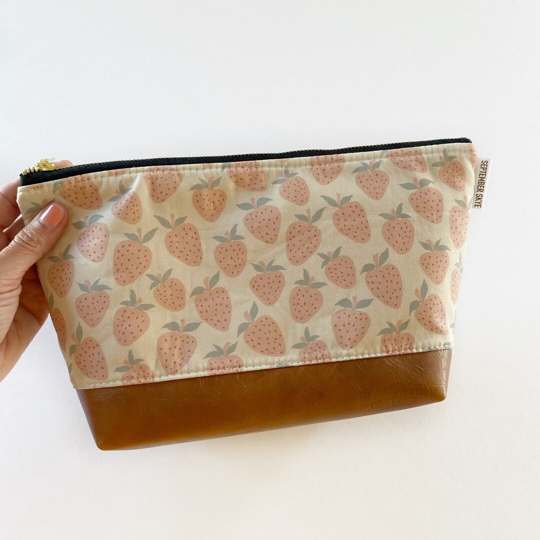 Muted Strawberry Makeup Bag - Pouch - Vanity Bag - Fruit Print - Etsy