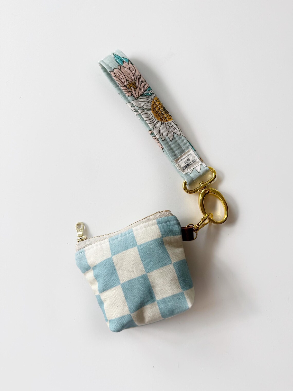 Itty Bitty Pouch With Keychain Light Blue and White Checker / Coin ...