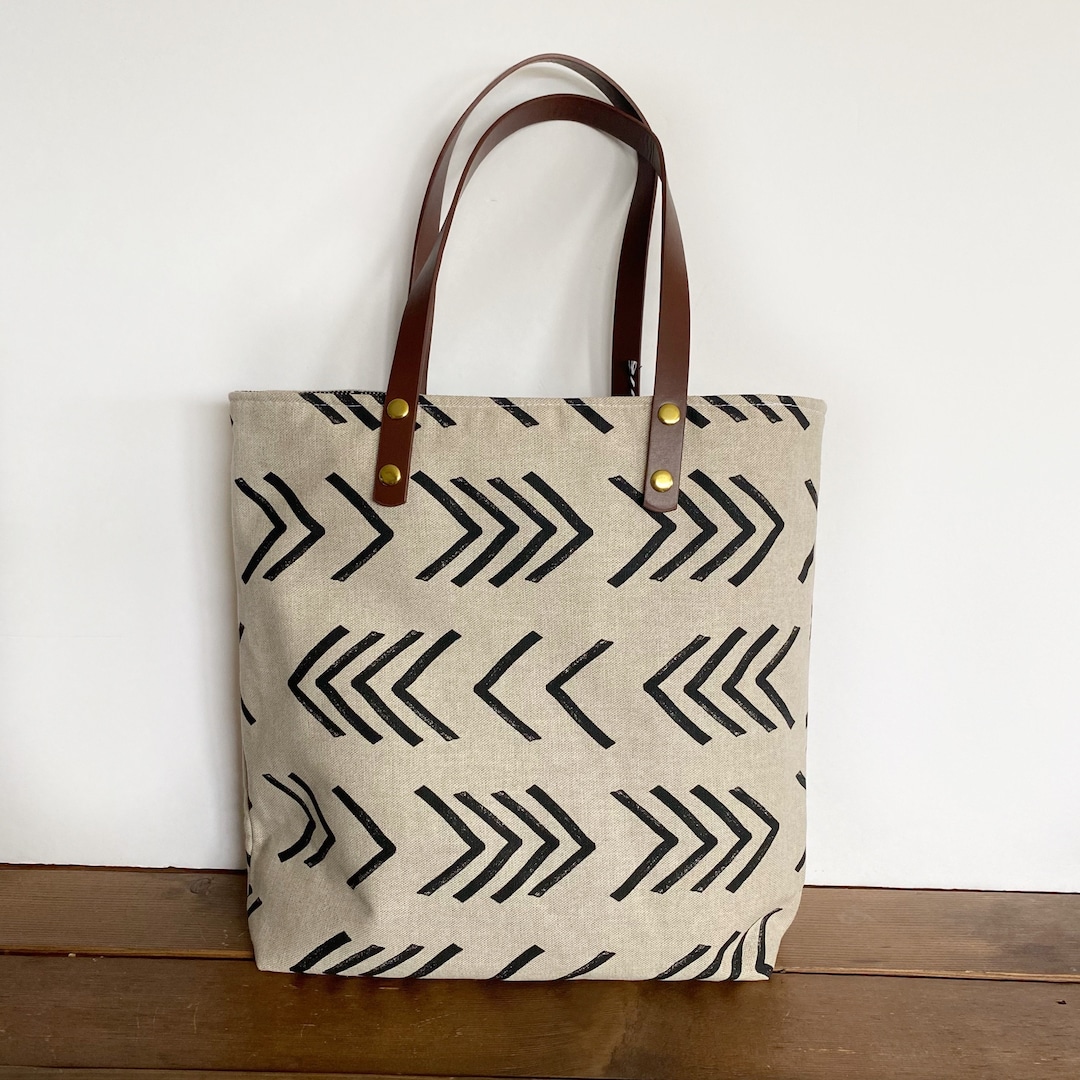 Simple Tote in Mud Cloth Arrow Beach Bag Canvas Tote - Etsy
