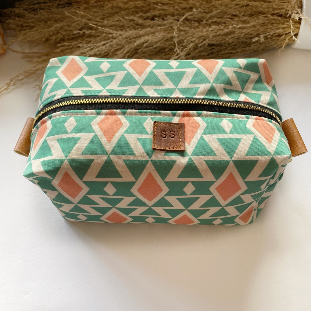 Ready to Ship - Western Buttercup in Aqua Boxy Makeup Bag - Vanity Bag ...