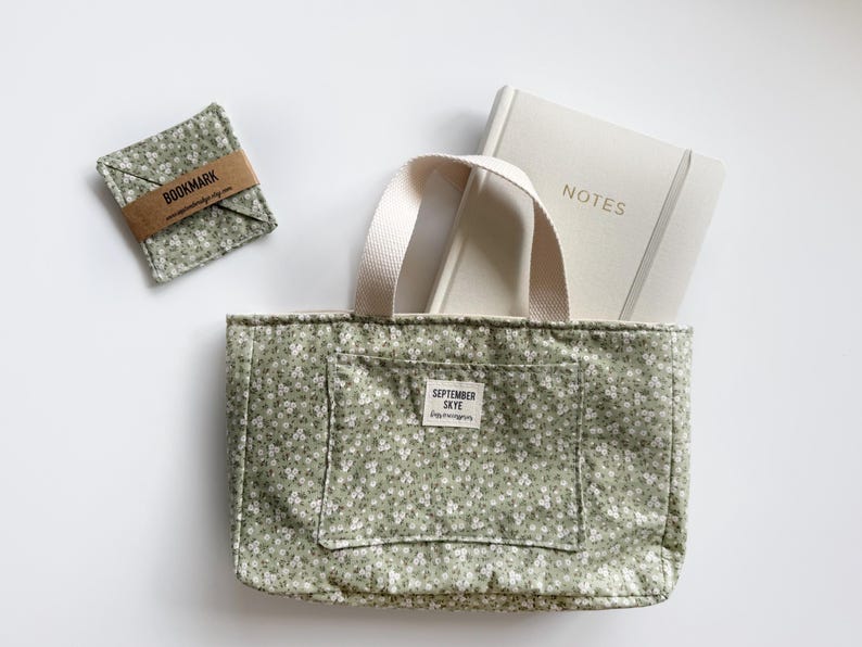 NEW! Bible or Book Bag Tote in Sage Green Disty Floral / Book Cover ...