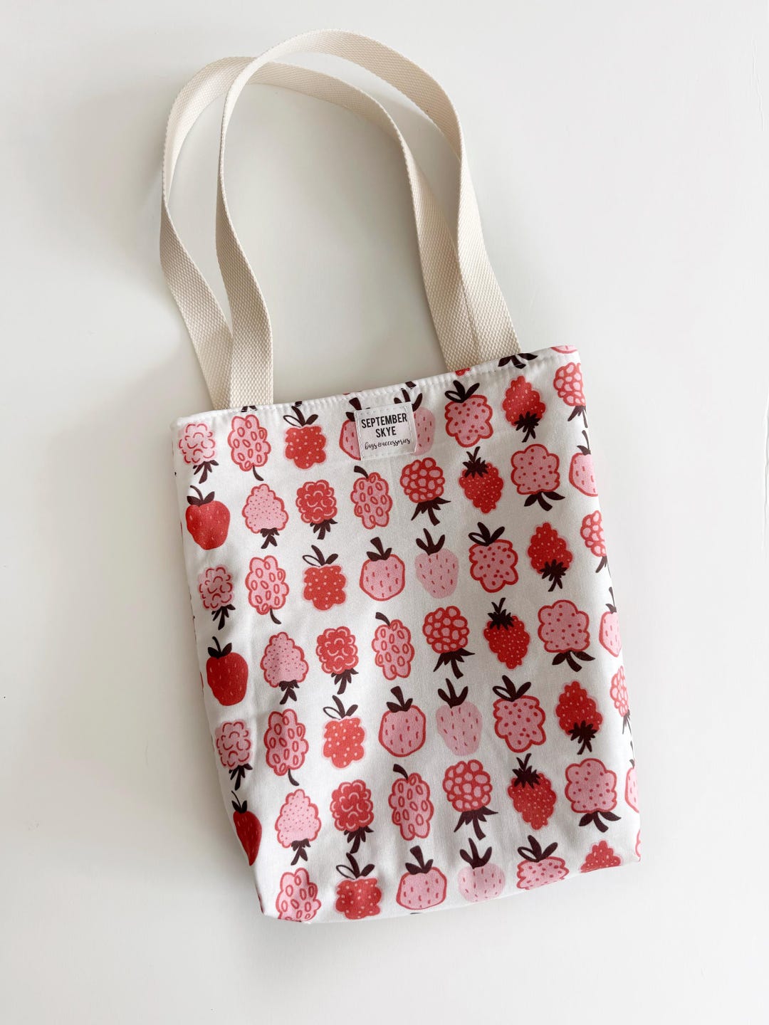 Mini Tote Bag in Raspberry / Small Tote / Lunch Bag / Bible Bag ...