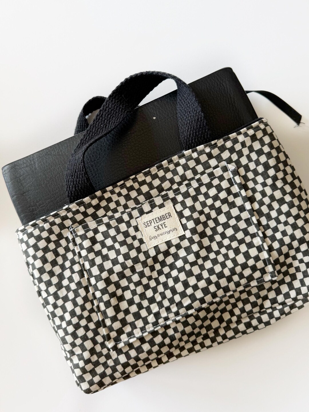 NEW! Bible or Book Bag Tote in Black and White Checkers / Book Cover ...