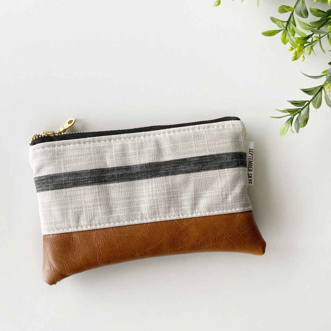 Coin Purse in White With Black Stripe and Faux Leather - Etsy
